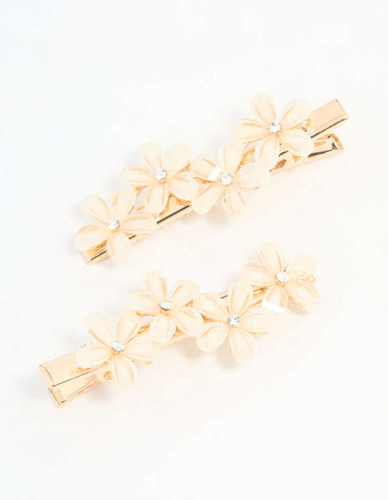 Gold Diamante Mini Flower Clips 2-Pack - Lovisa