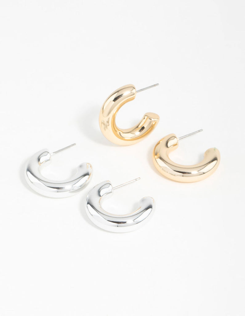 Mixed Metals Chunky Round Hoop Earrings 2-Pack - Lovisa