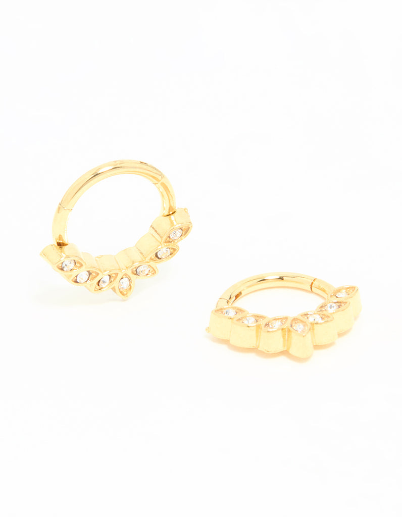 Gold Plated Surgical Steel Cubic Zirconia Leaf Clicker Sleeper Hoop Ea ...