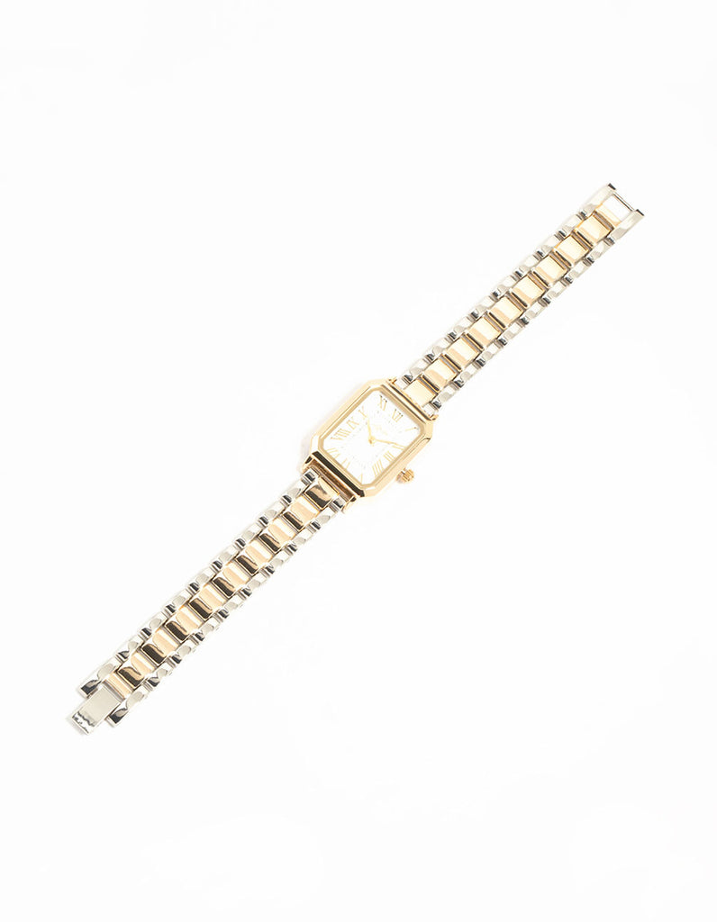 Mixed Metals Rectangle Roman Numeral Watch - Lovisa