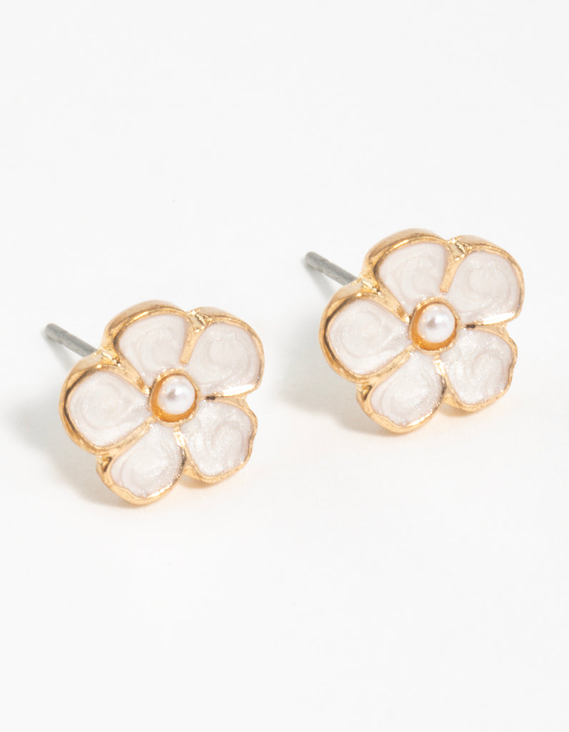 Gold Pearl Center Flower Stud Earrings - Lovisa