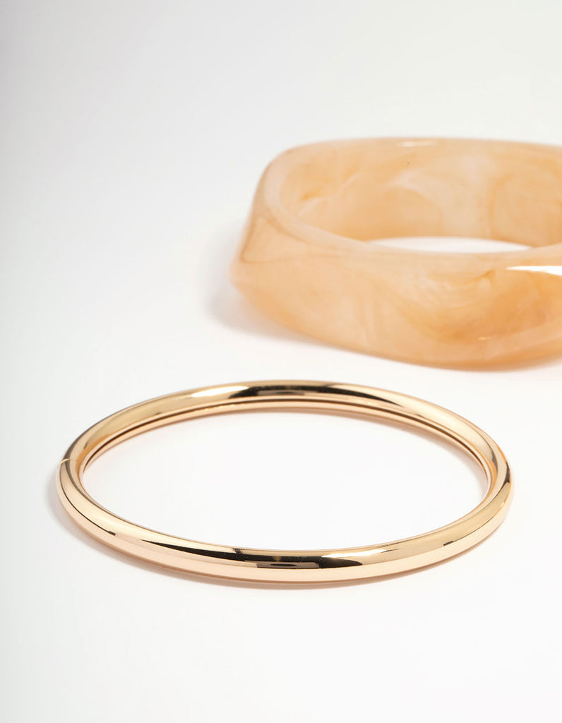 Gold & Acrylic Bangles 3-Pack - Lovisa
