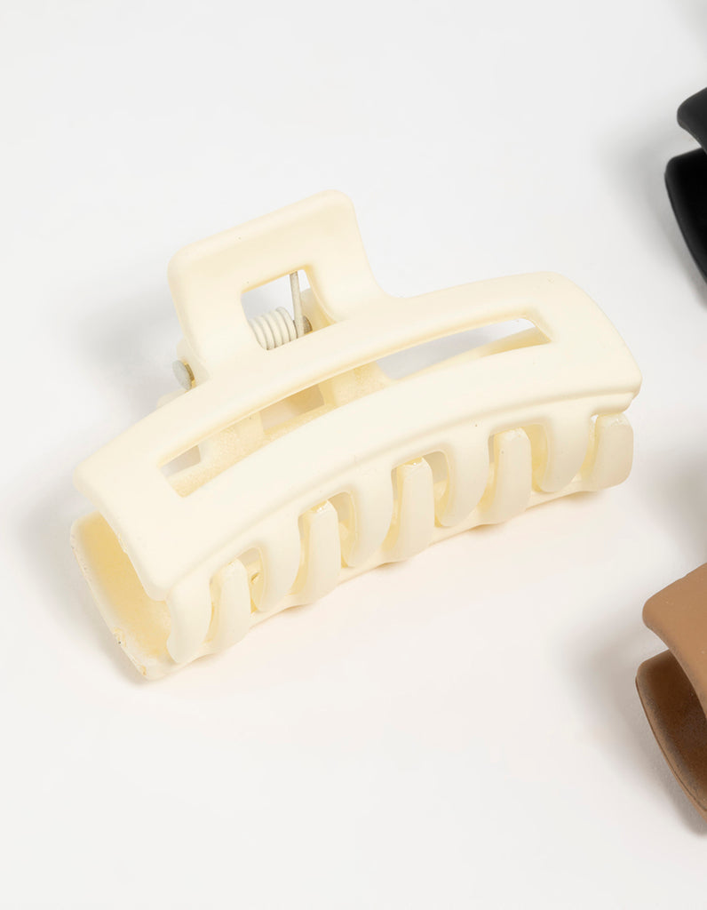Neutral Small Rectangle Claw Clips 3-Pack - Lovisa