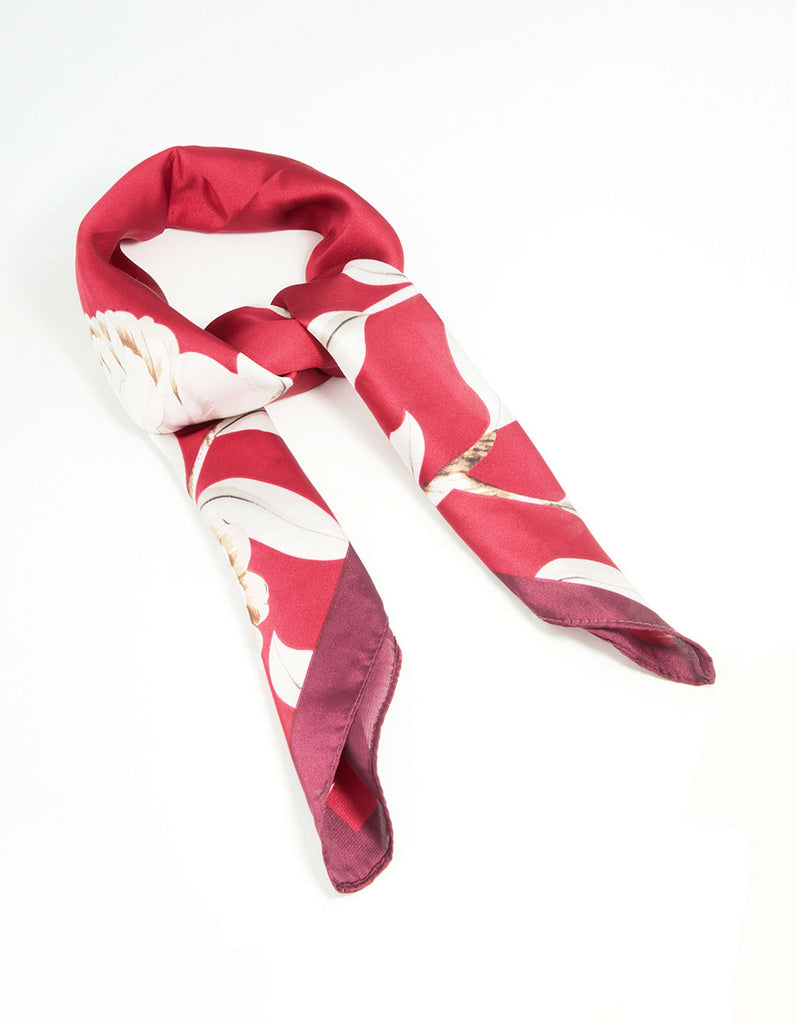 Red Floral Outline Print Fabric Scarf - Lovisa