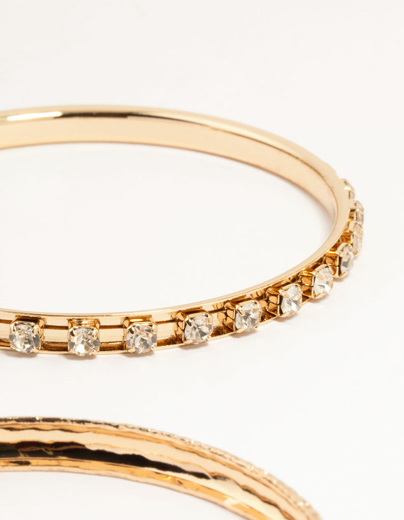 Gold Mixed Textured Bangles 4-Pack - Lovisa