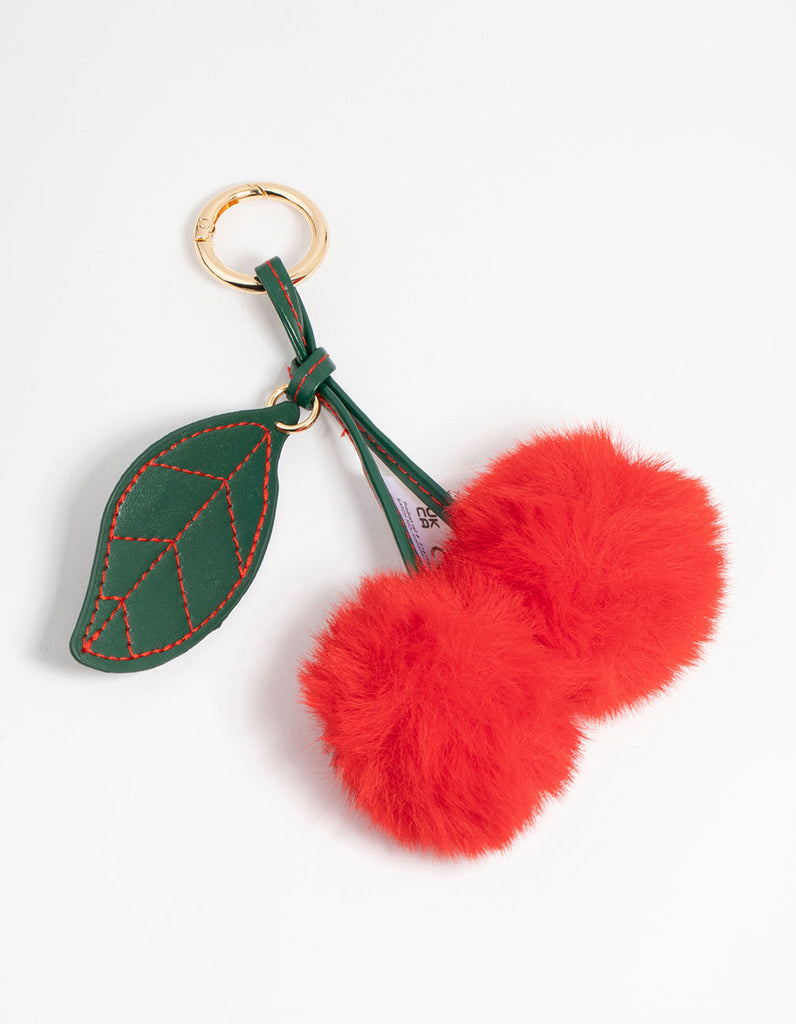 Gold Red Cherry Fabric Keychain - Lovisa