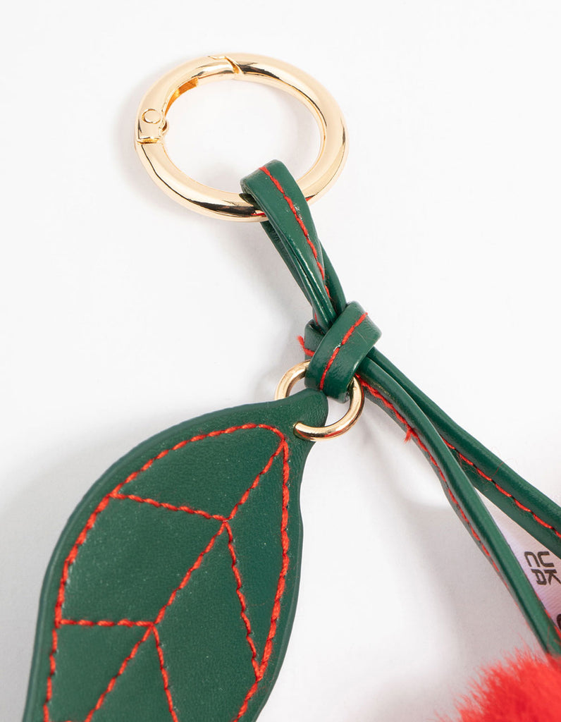 Gold Red Cherry Fabric Keychain - Lovisa