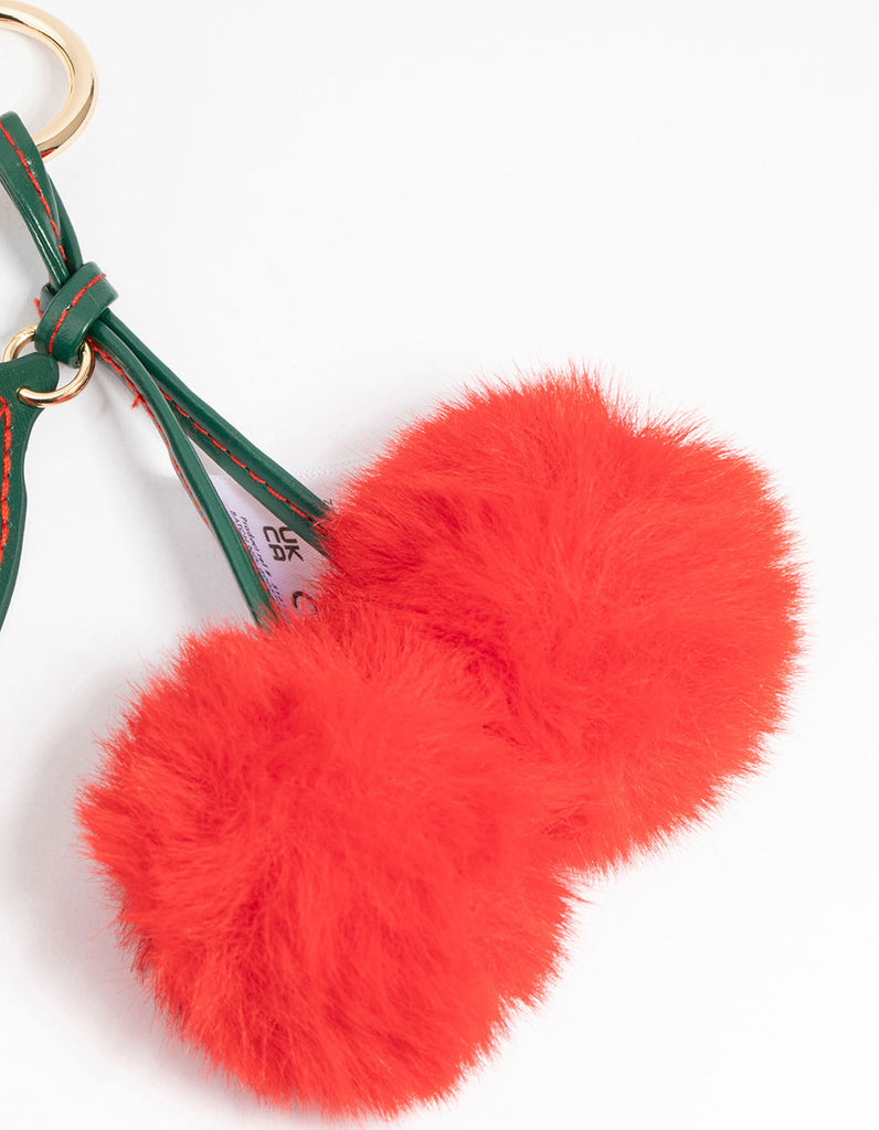 Gold Red Cherry Fabric Keychain - Lovisa