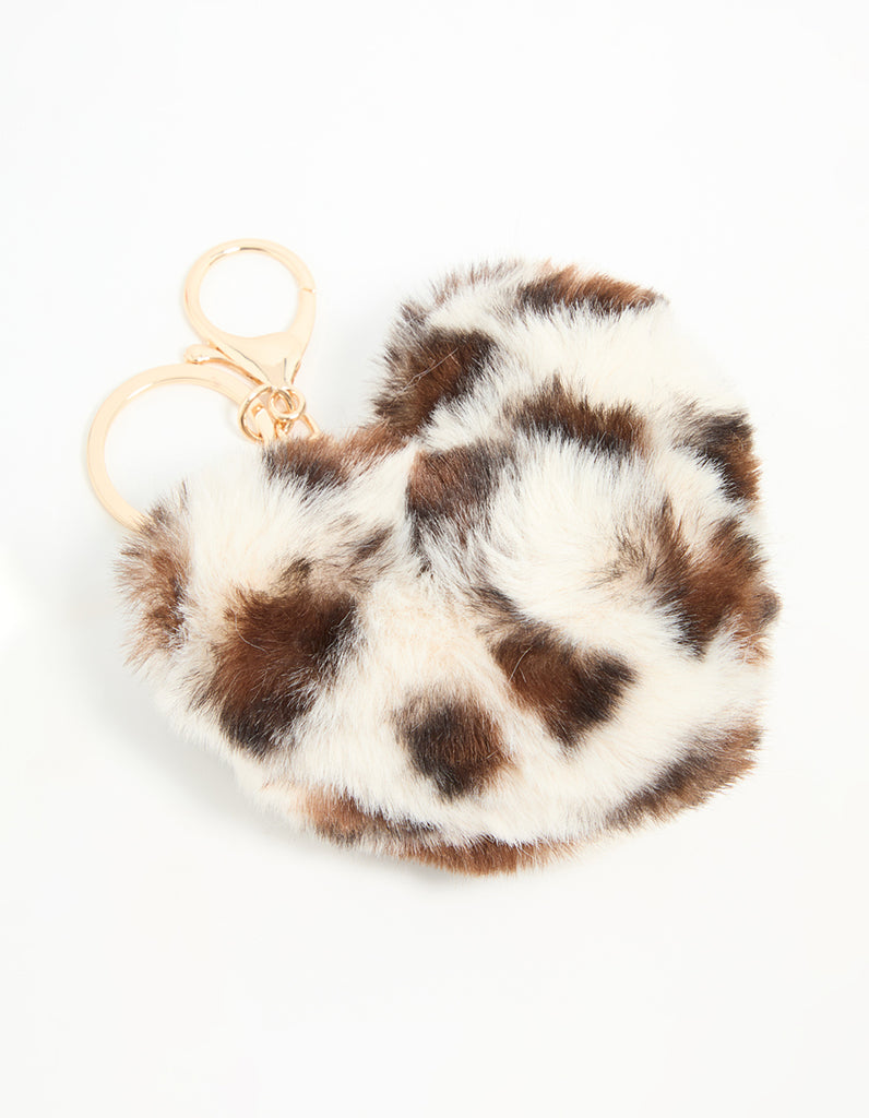 Fluffy Fabric Leopard Print Heart Keychain - Lovisa