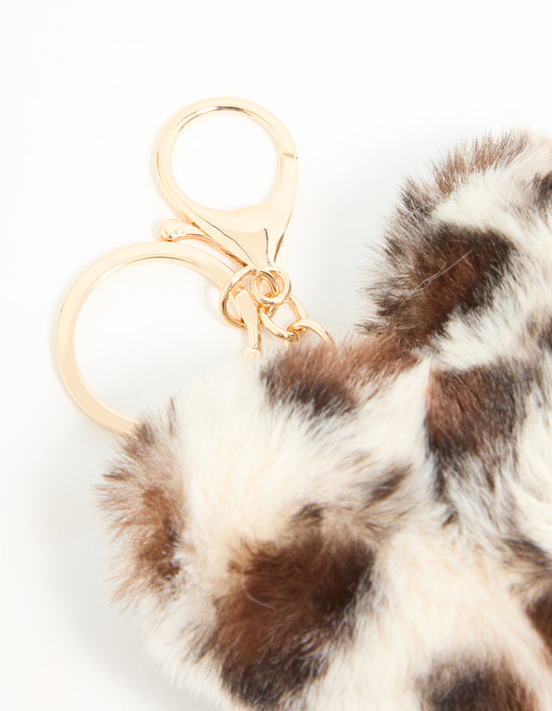 Fluffy Fabric Leopard Print Heart Keychain - Lovisa