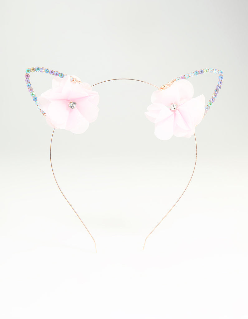 Kids Rose Gold Flower Cat Ear Headband - Lovisa
