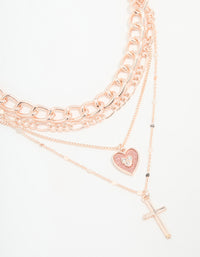 Rose Gold Cross & Butterfly Layered Necklace - Lovisa