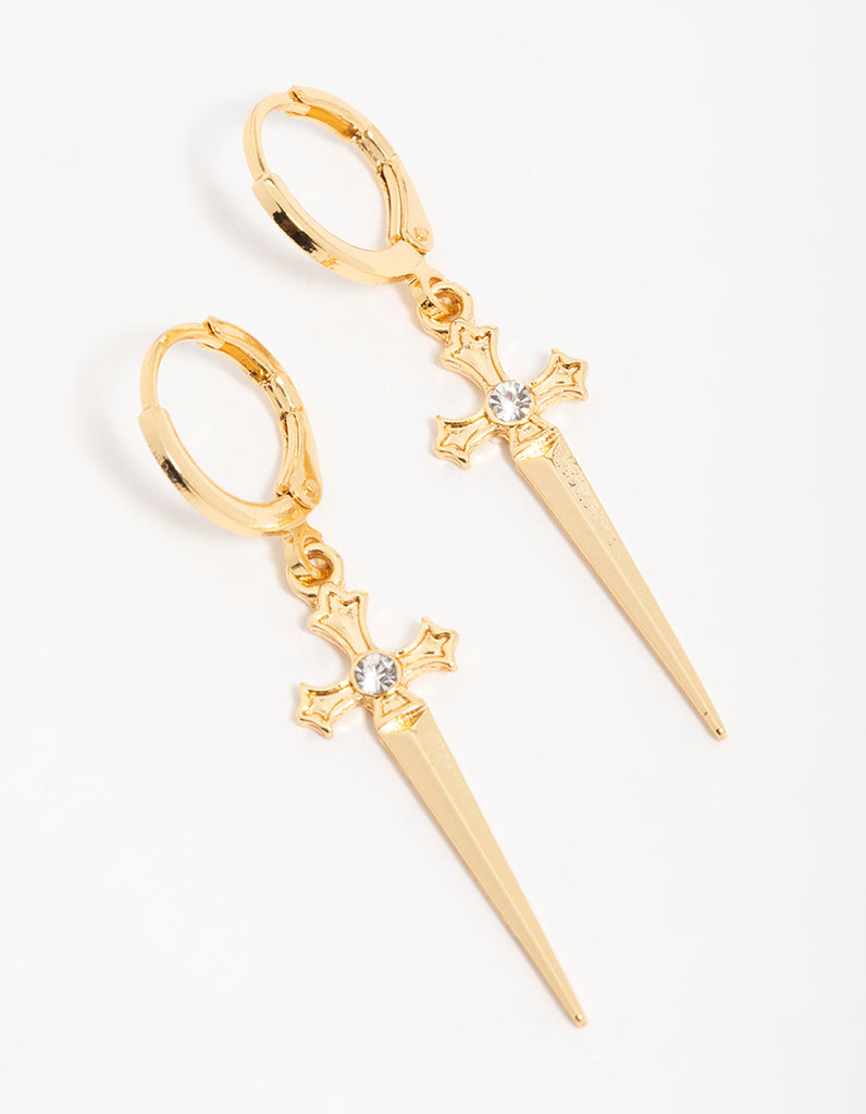 Gold Plated Sword Drop Earrings - Lovisa