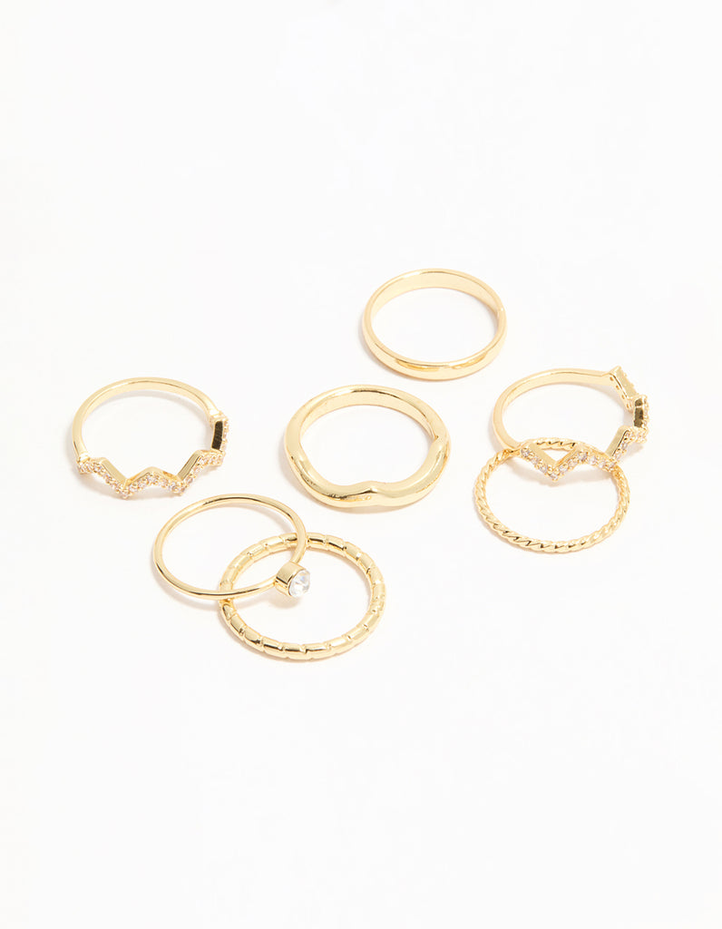 Gold Plated Zigzag Stacking Rings 7-Pack - Lovisa