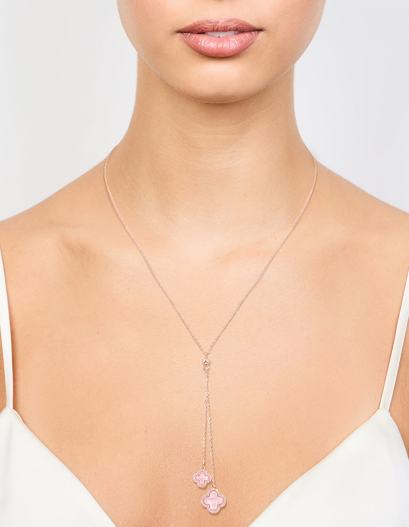 Rose Gold Cubic Zirconia Pink Flower Y-Necklace - Lovisa