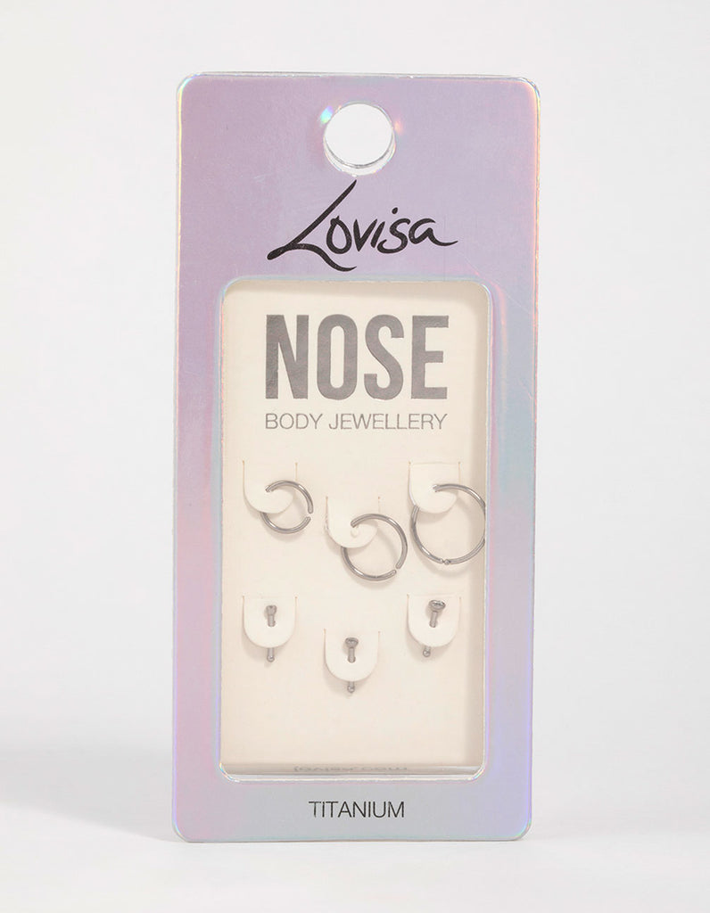Titanium Cubic Zirconia Classic Nose Studs & Rings 6-Pack - Lovisa