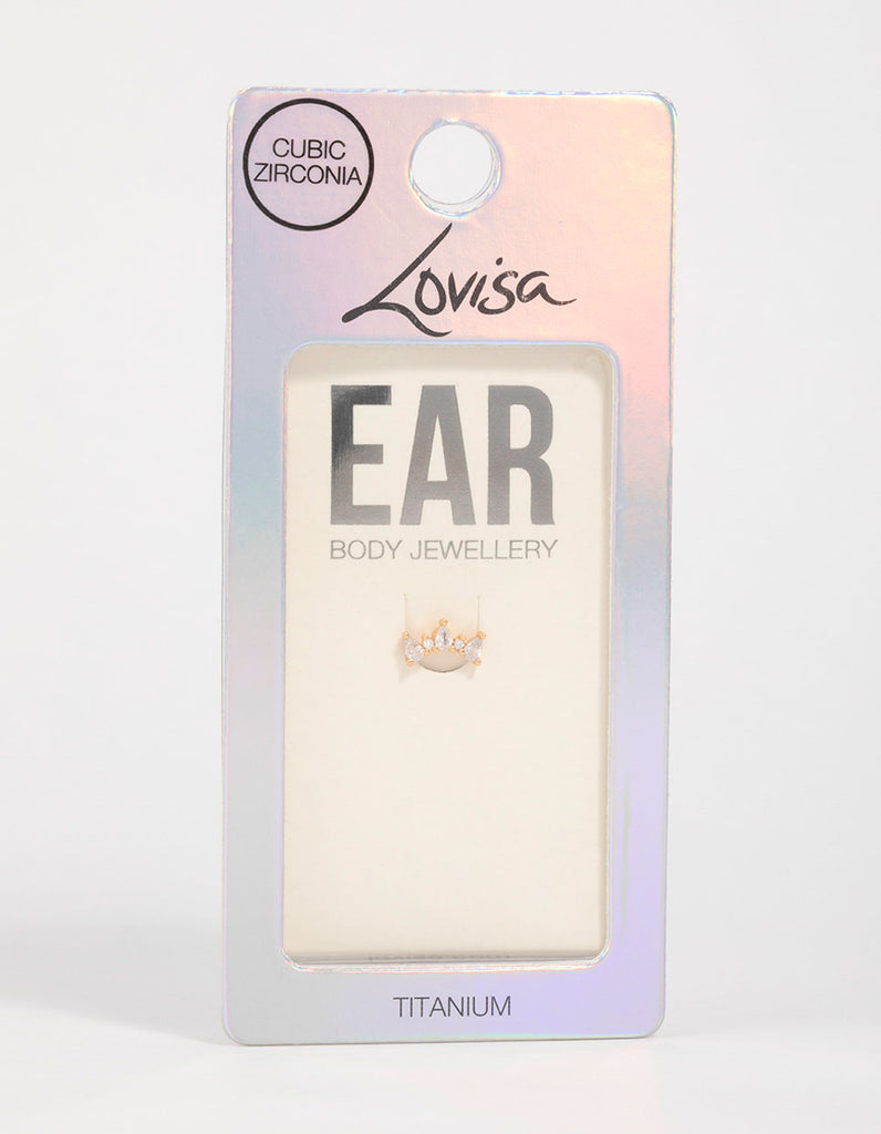 Gold Plated Titanium Cubic Zirconia Pear Crawler Flat Back Stud - Lovisa