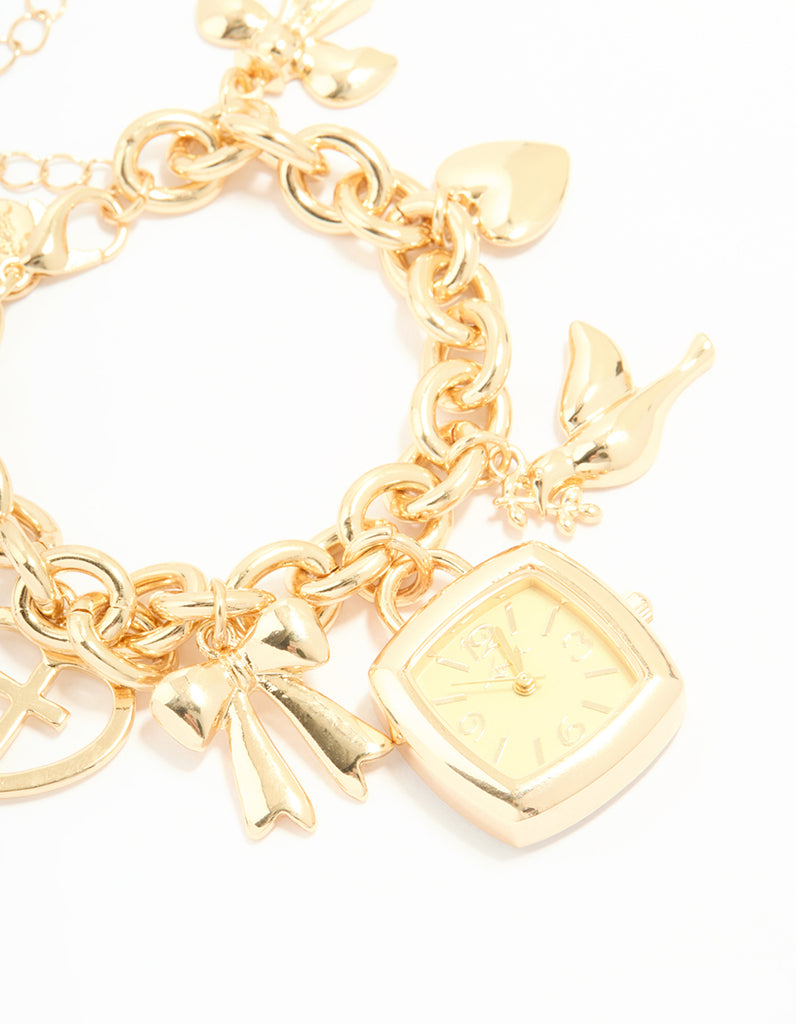 Gold Watch & Cross Charm Bracelet - Lovisa