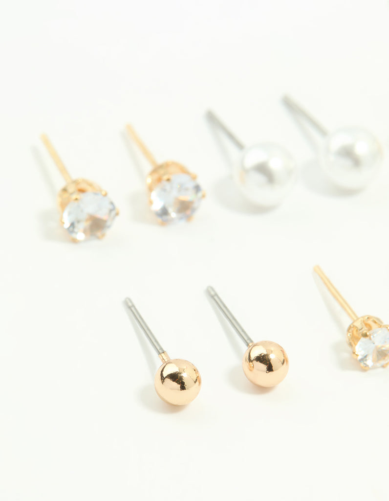 Gold Mixed Basic Stud Earrings 8-Pack - Lovisa