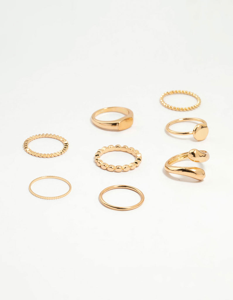 Gold Thin Wrap Circle Stacking Rings 8-Pack - Lovisa