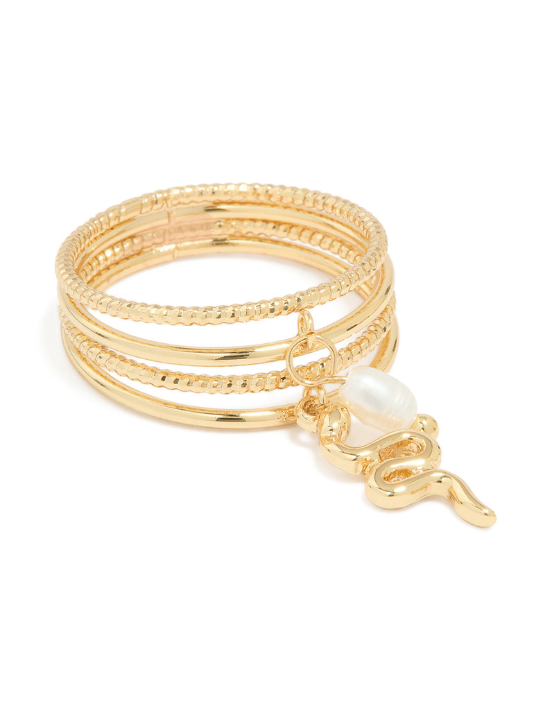 Gold Plated Pearl Snake Layered Ring - Lovisa