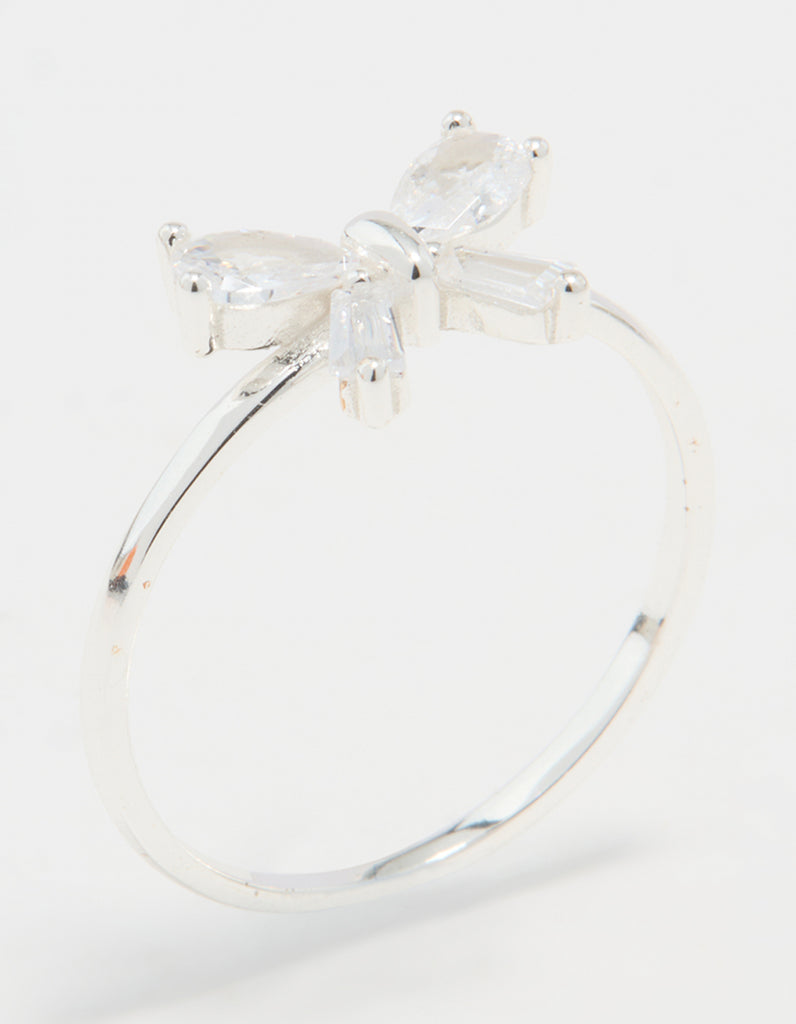 Sterling Silver Cubic Zirconia Bow Crystal Ring - Lovisa