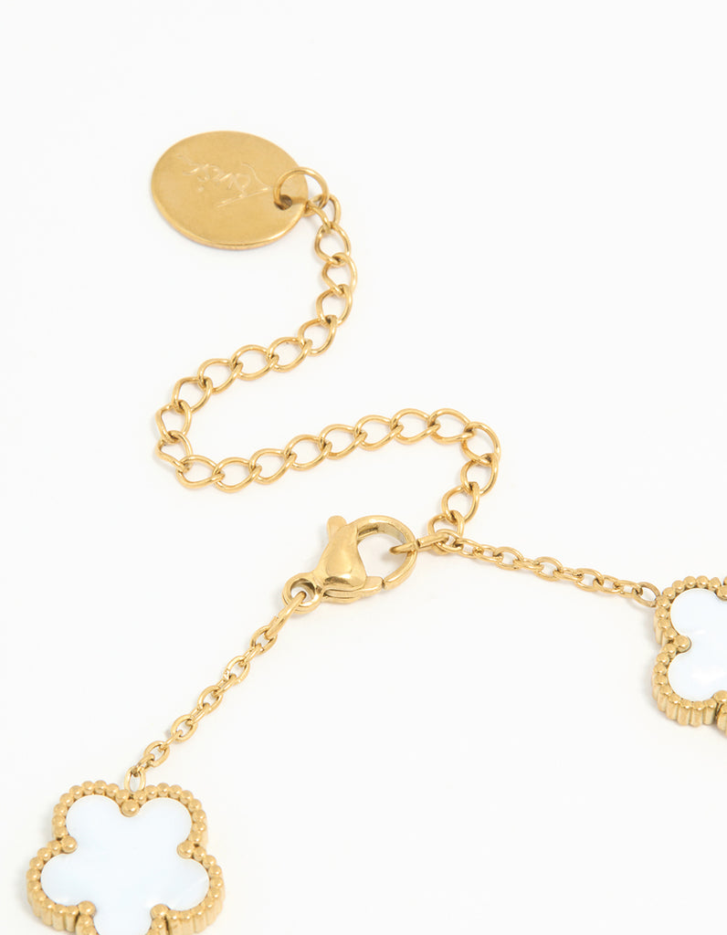 Waterproof Gold Plated Stainless Steel Ivory Inlay Large Flowers Charm ...