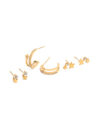 Waterproof Gold Plated Stainless Steel Cubic Zirconia Celestial Stud E - Lovisa