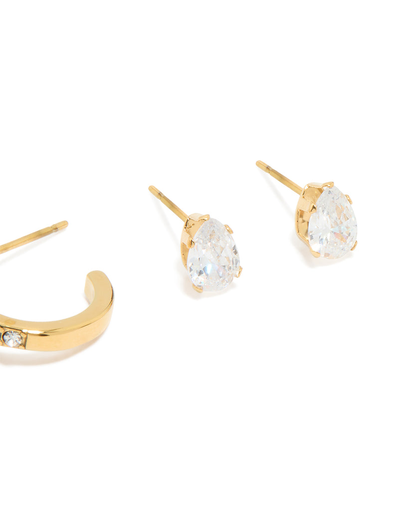 Waterproof Gold Plated Stainless Steel Cubic Zirconia Stacking Earring ...