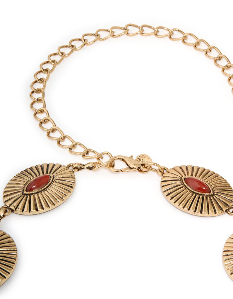 Antique Gold Red Oval Gem Western Belt - Lovisa