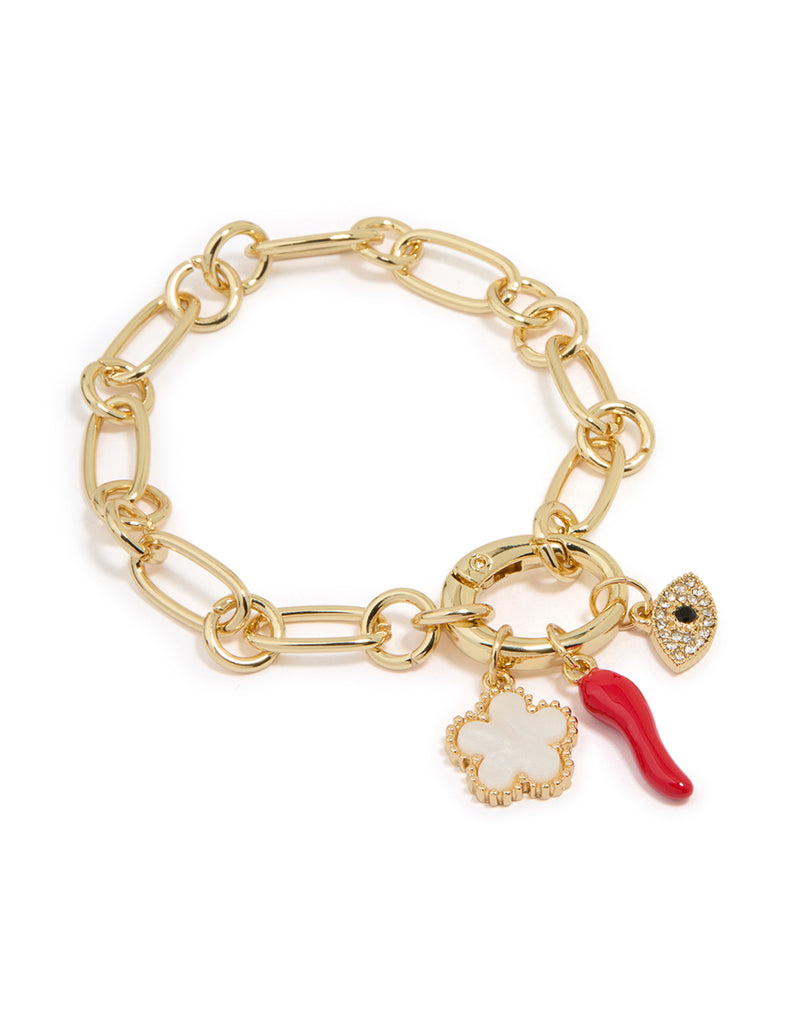 Gold Evil Eye Flower & Chilli Charm Bracelet - Lovisa
