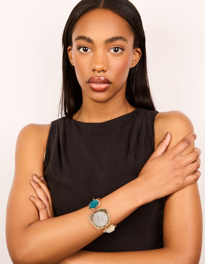 Gold Multicoloured Organic Stones Bracelet Lovisa