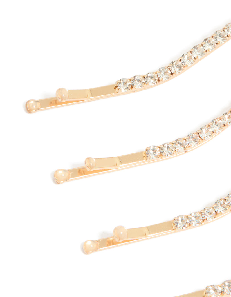 Gold Diamante Wavy Hair Clips 4-Pack - Lovisa