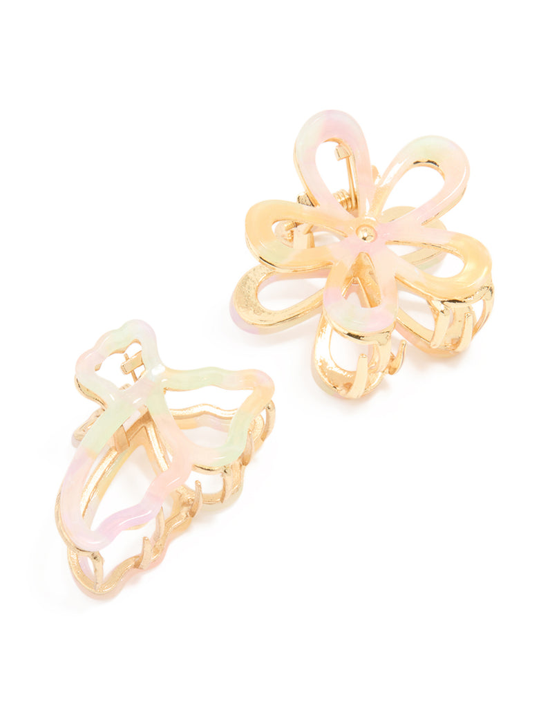 Gold Acrylic Edge Flower Claw Clips 2-Pack - Lovisa