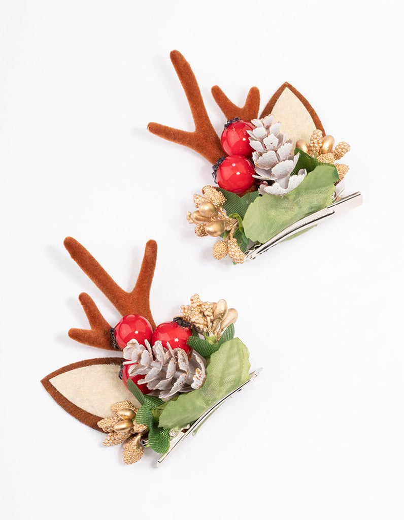 Fabric Reindeer Wreath Hair Clips 2-Pack - Lovisa