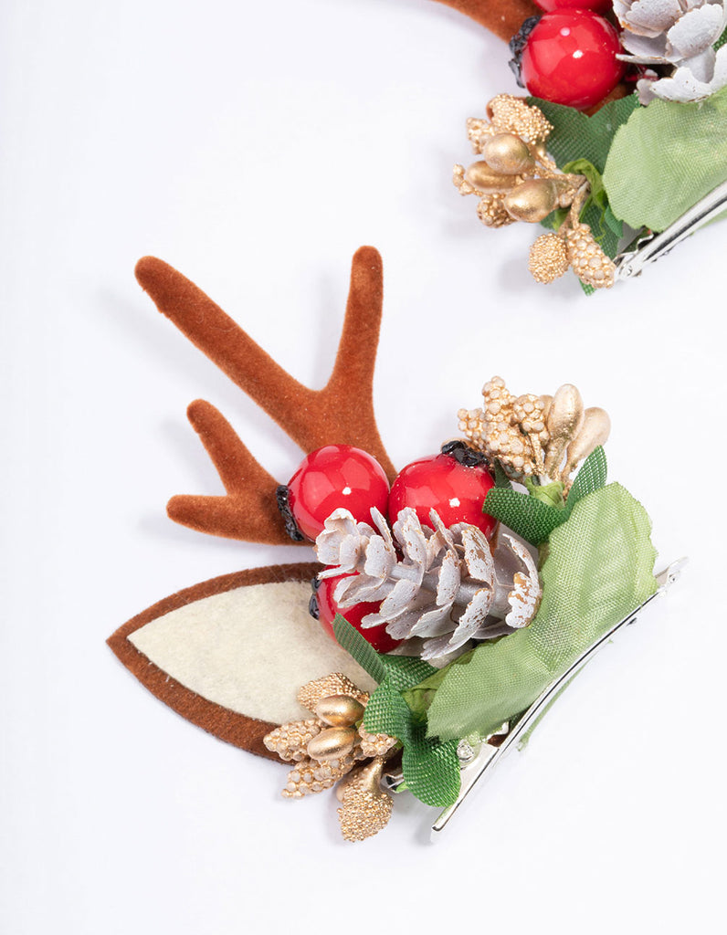 Fabric Reindeer Wreath Hair Clips 2-Pack - Lovisa