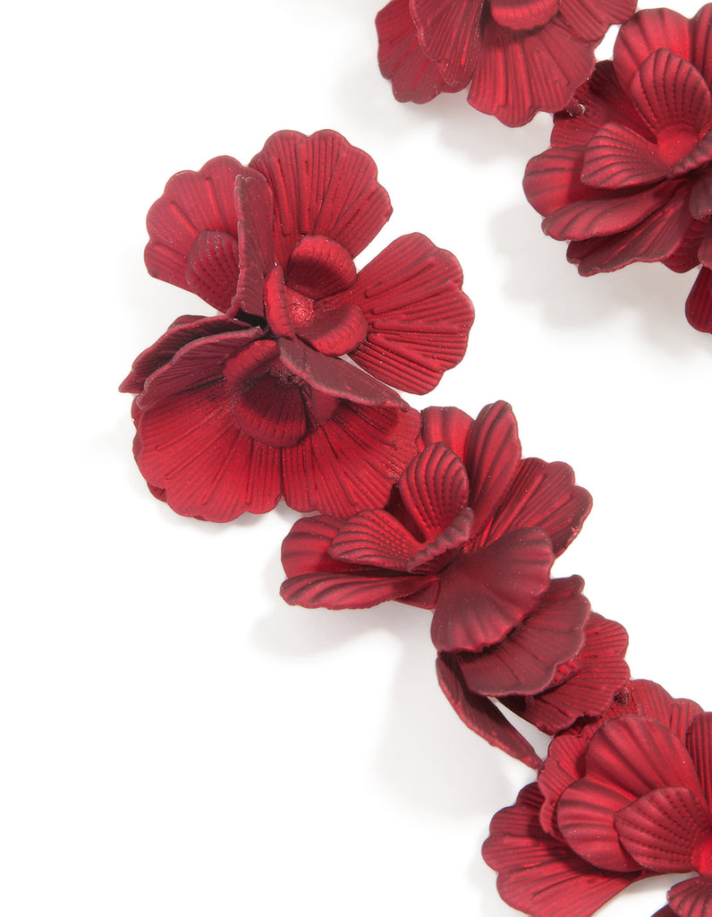 Red Coated Metal Floral Drop Earrings - Lovisa
