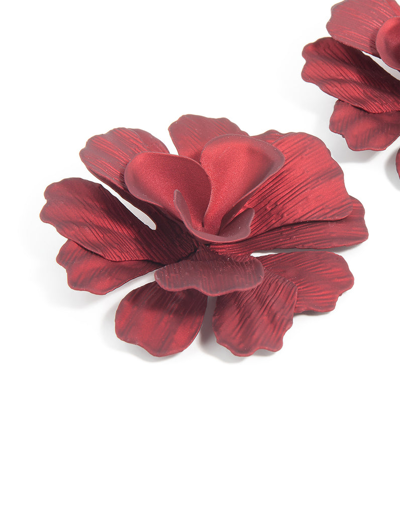 Red Coated Metal Textured Flower Large Stud Earrings - Lovisa