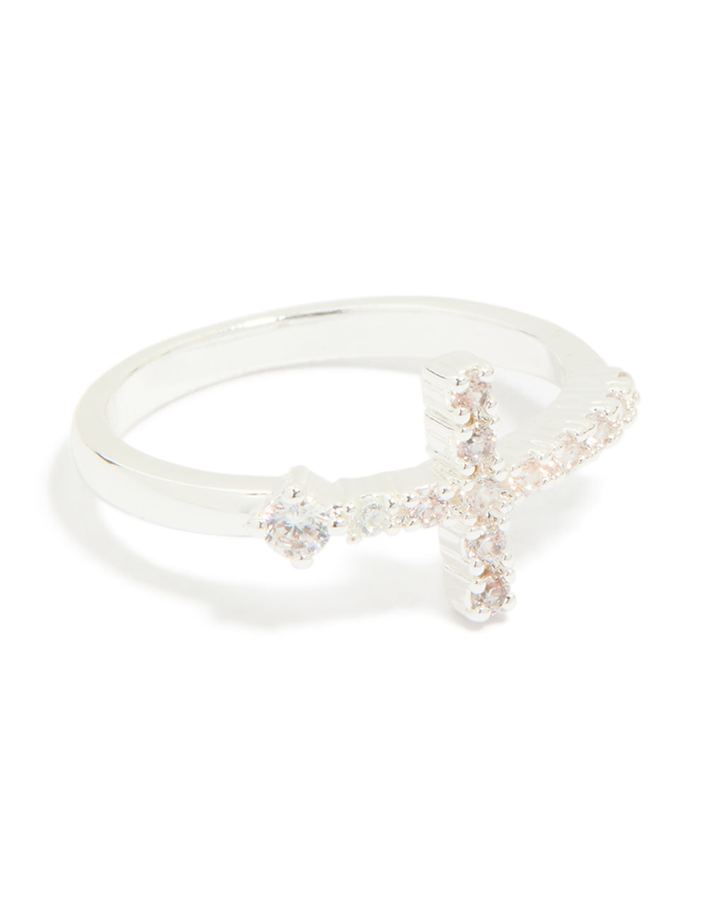 Silver Plated Cubic Zirconia Simple Side Cross Ring - Lovisa