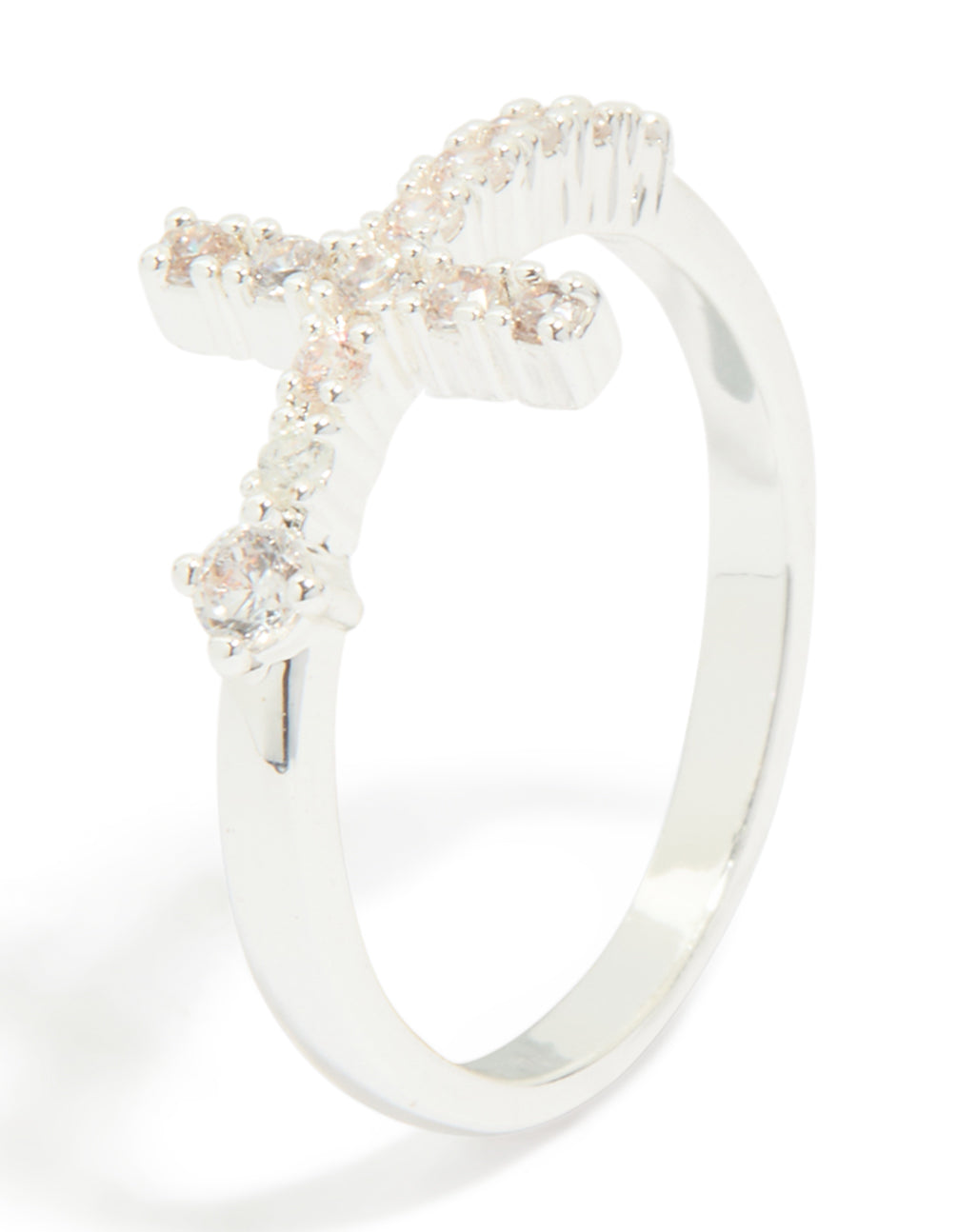 Silver Plated Cubic Zirconia Simple Side Cross Ring - Lovisa