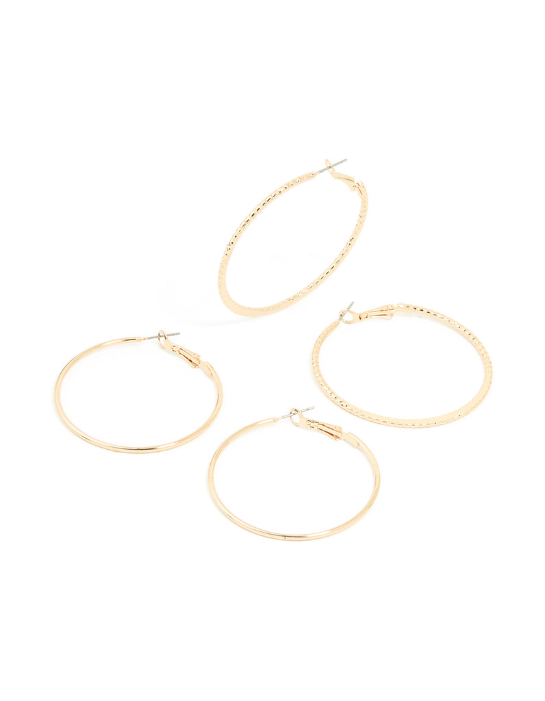 Gold Smooth & Textured Large Hoop Earrings 2-Pack - Lovisa