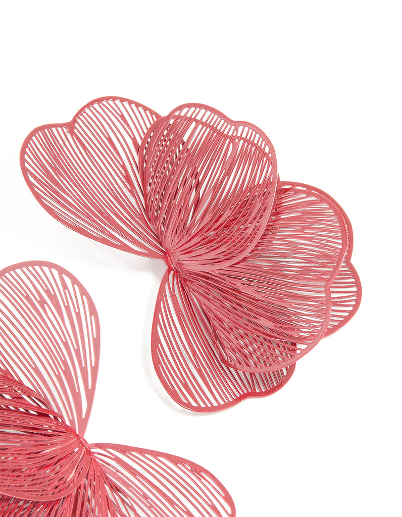 Red Coated Metal Wire Petal Stud Earrings - Lovisa