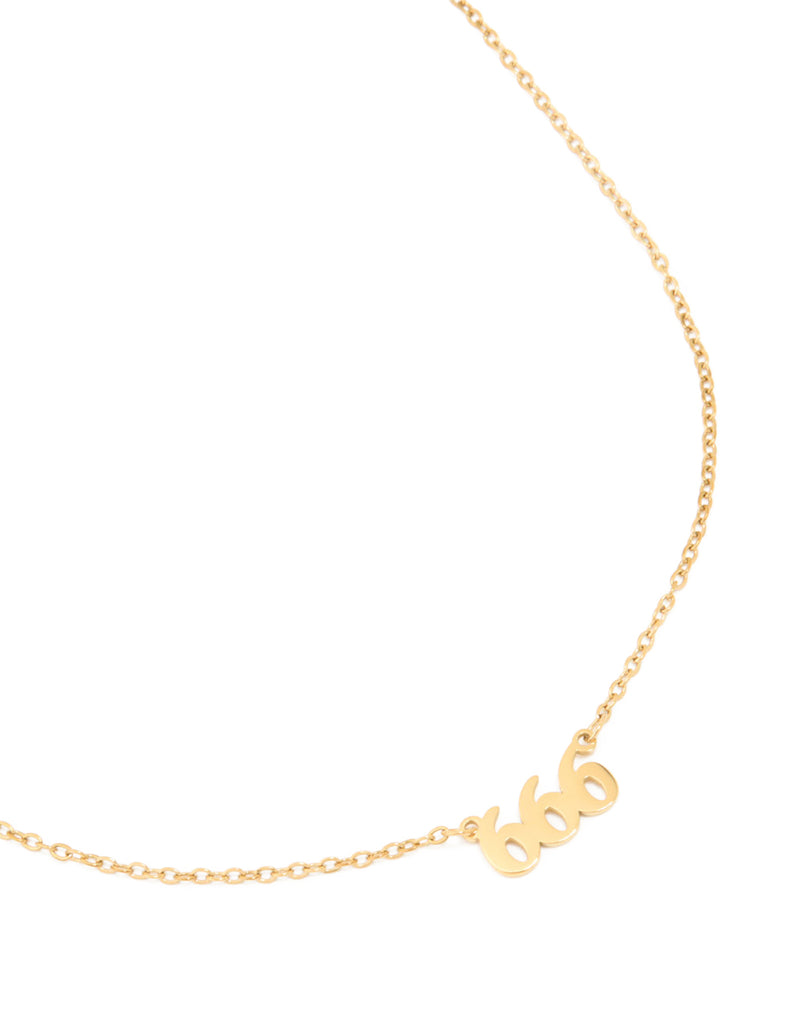 Waterproof Gold Plated Stainless Steel Angel Number 666 Necklace - Lovisa