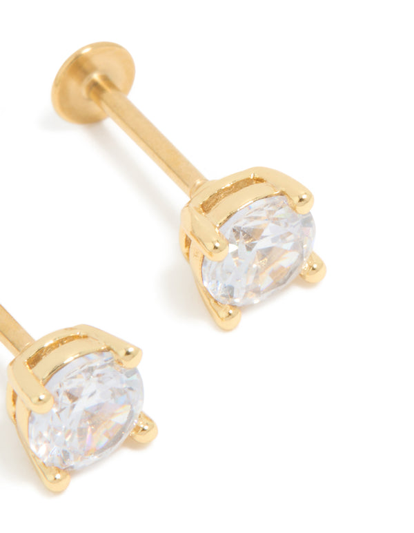 Gold Plated Surgical Steel 5mm Cubic Zirconia Flat Back Studs - Lovisa