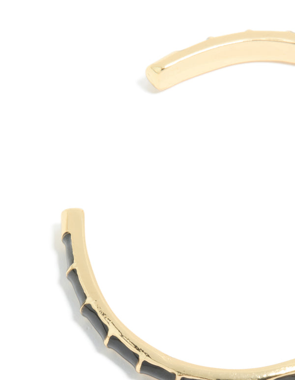 Waterproof Gold Plated Stainless Steel Black Enamel Bamboo Wrist Cuff ...