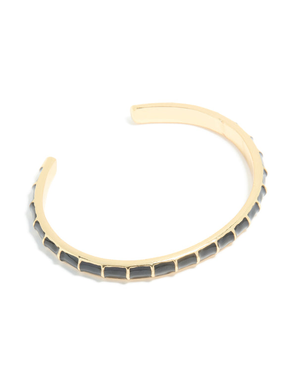 Waterproof Gold Plated Stainless Steel Black Enamel Bamboo Wrist Cuff ...