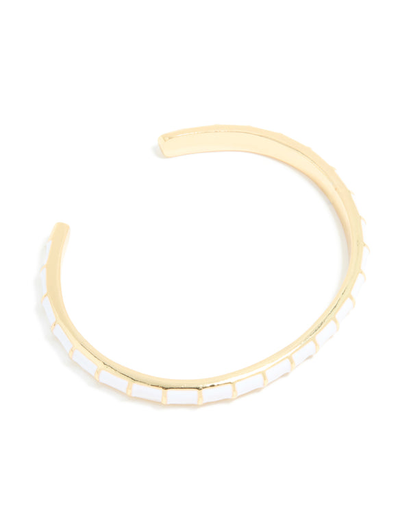 Waterproof Gold Plated Stainless Steel White Enamel Bamboo Wrist Cuff ...