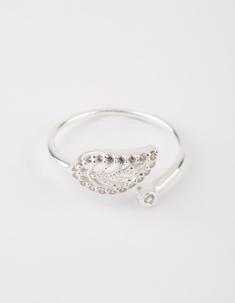 Sterling Silver Diamante Leaf Open Ring - Lovisa