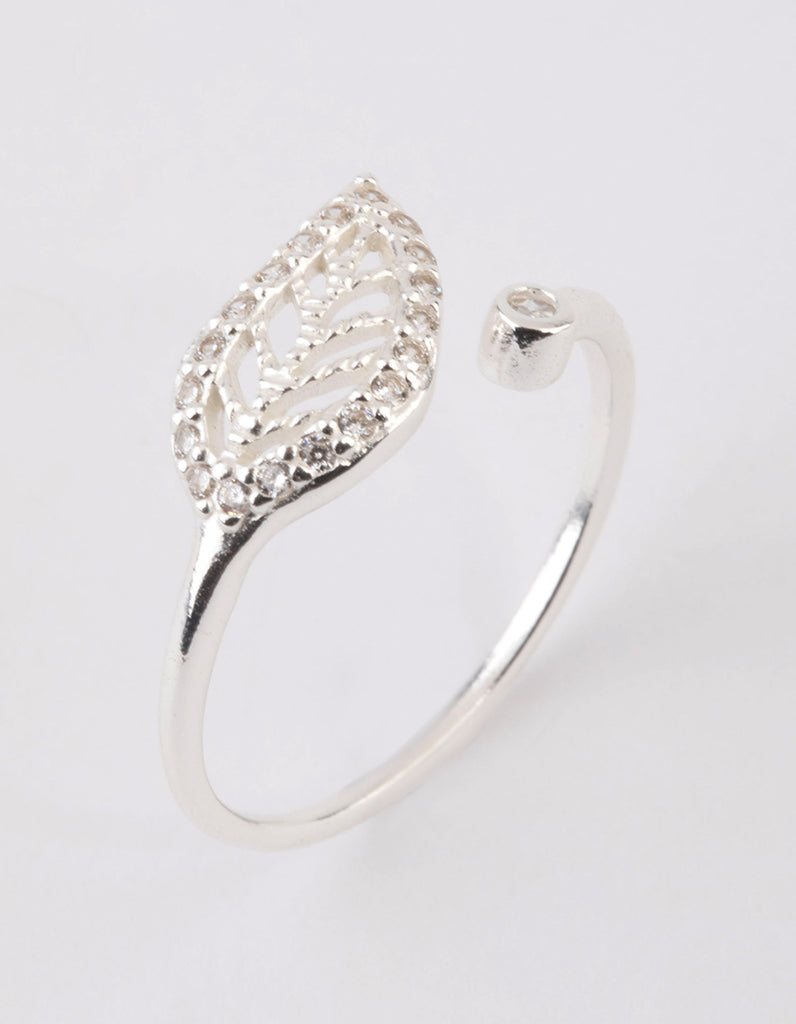 Sterling Silver Diamante Leaf Open Ring - Lovisa