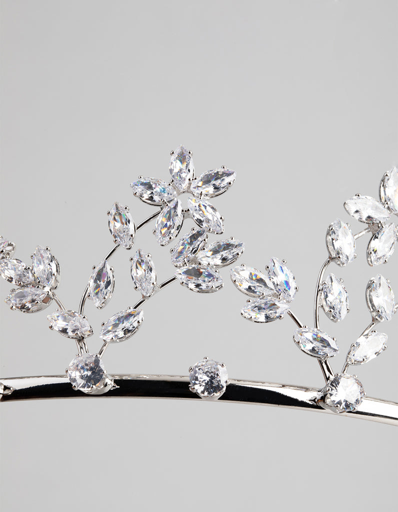 Rhodium Cubic Zirconia Draped Flower Tiara - Lovisa